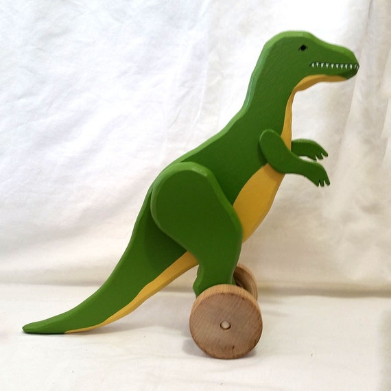 Large Wooden T-Rex Dinosaur Rolling Toy with by PuppetPets on Etsy