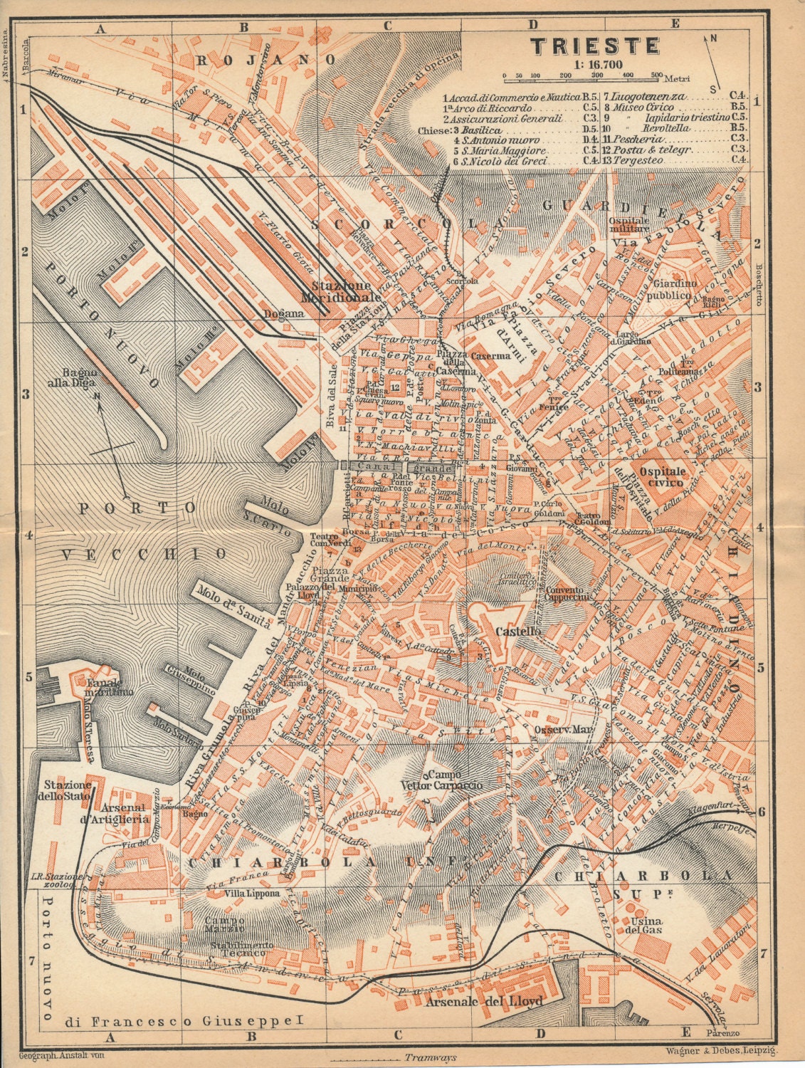 1911 Trieste Italy Antique Map