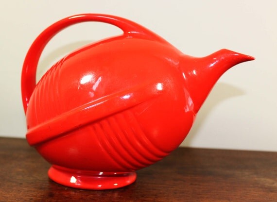 RARE Hall Chinese Red Football Teapot without Lid