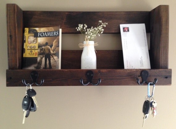 Items similar to Rustic Wooden Entryway Shelf, Organizer, Coat Rack ...