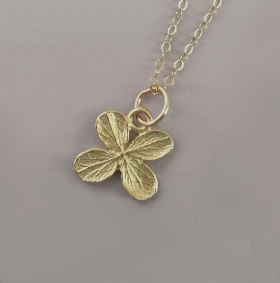 14k Yellow Gold Flower Necklace Tiny Hydrangea by esdesigns