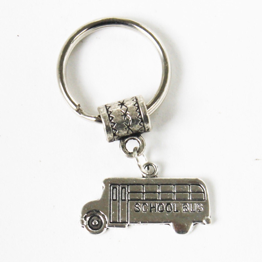 Silver SCHOOL BUS Key Chain Key Ring key by eclecticadornments