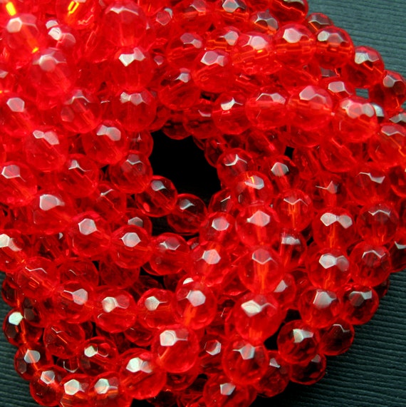 Red Faceted Glass Round Beads 6mm 50 Beads Per 11