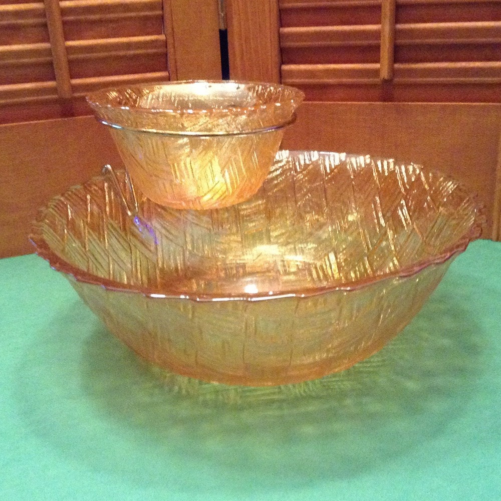 Vintage Indiana Glass Chip and Dip Set/Retro Chip and Dip