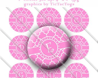 Pink Green Daisy Chevron Alphabet Bottle Cap Images by tictactogs