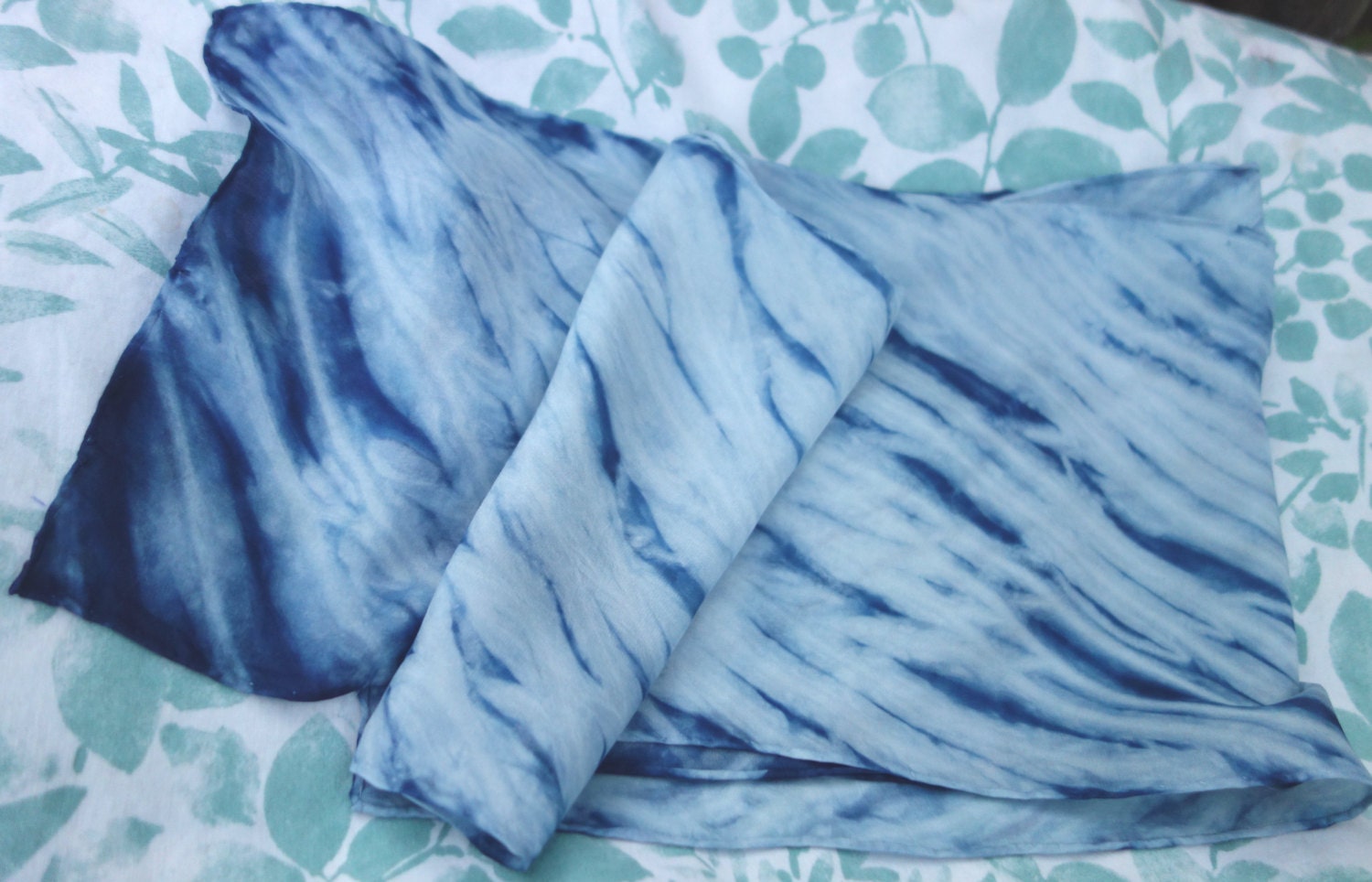 Shibori Indigo Silk Scarf Plant Dyed 8 x 52