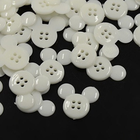 Mickey Mouse Buttons Set of 20 White BUTTON203b