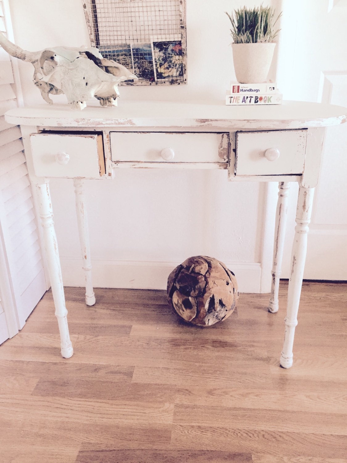 Shabby chic Desk, silvery gray white, shabby chic, sofa table, Vintage ...