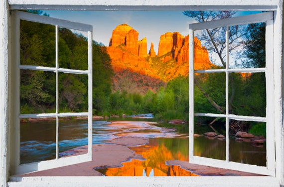 Wall mural window self adhesive Sedona open window view-3