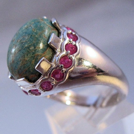 Vintage Turquoise & Ruby Sterling Silver by BrightEyesTreasures