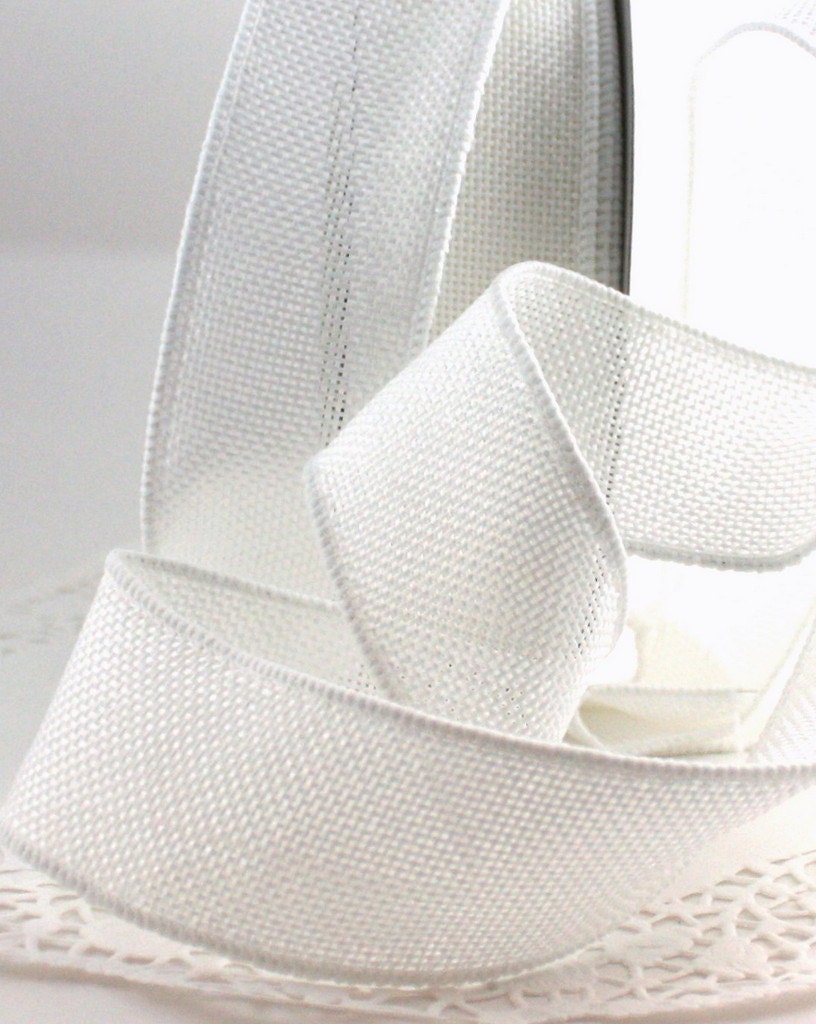 Wired White Faux Burlap Ribbon 1.5 wide by the yard No