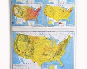 Vintage School Map, Pull Down Map; Large Industrial Wall Map of United ...
