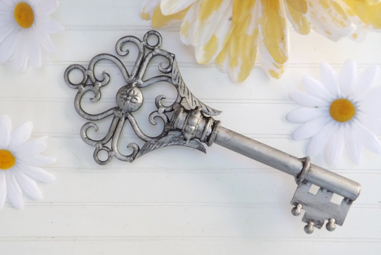 Antique Silver Decorative Key / Rustic Key Wall Decor