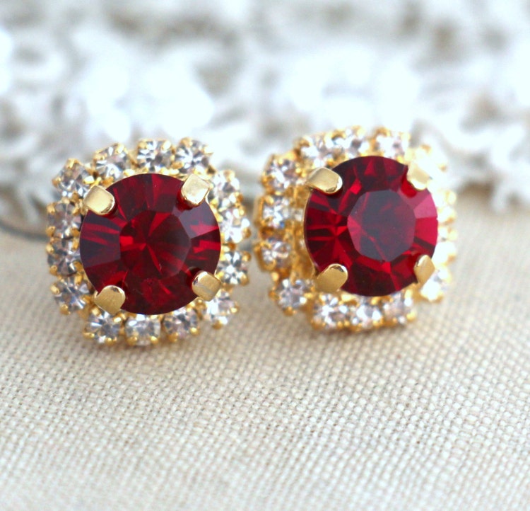 Ruby Red earrings White Ruby Red Swarovski Studs by iloniti