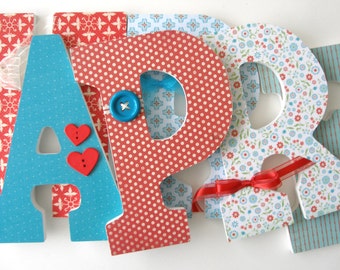 Set of 4 Decorated 9 Wooden Letters Personalized