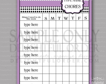 Editable Teal Chevron Chore Chart PDF File by DelightfulOrder