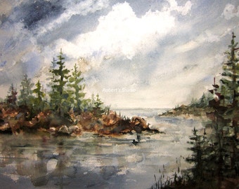 Beachscape Print Of Original Watercolor Landscape by RPeppers