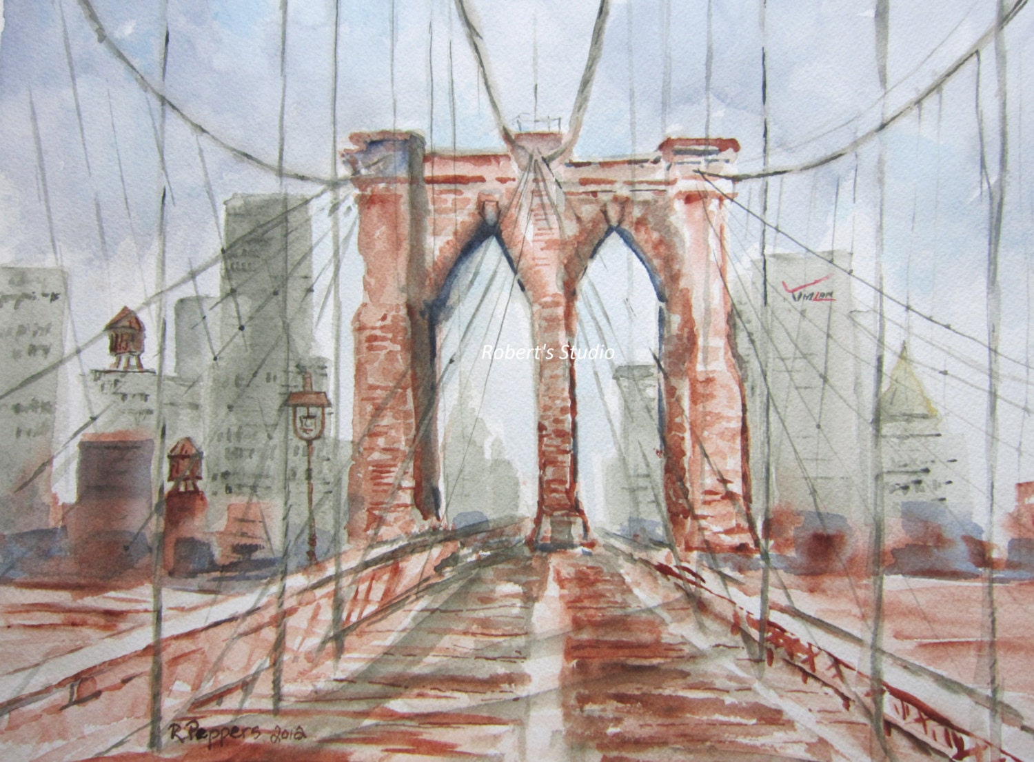 Brooklyn Bridge art watercolor print watercolor art