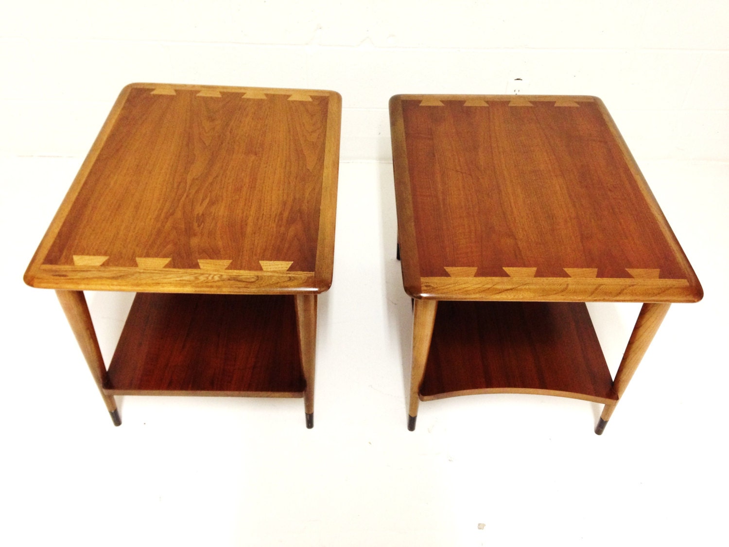 mid century modern lane end tables in walnut and oak in great condition ...