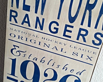 New York Rangers Hockey - Original 6 - Established 1926 wood sign