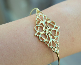 Gold filigree bangle | Etsy
