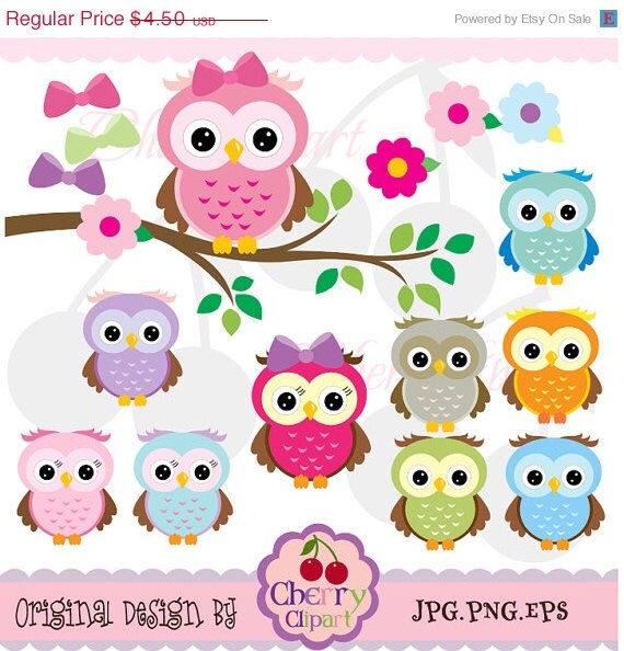 Cute Owls Digital Clipart Elements Set NO.AN021 by Cherryclipart