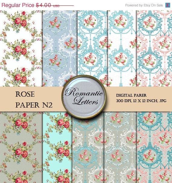 Digital Scrapbook Paper Pack ROSE Floral Shabby by RomanticLetters
