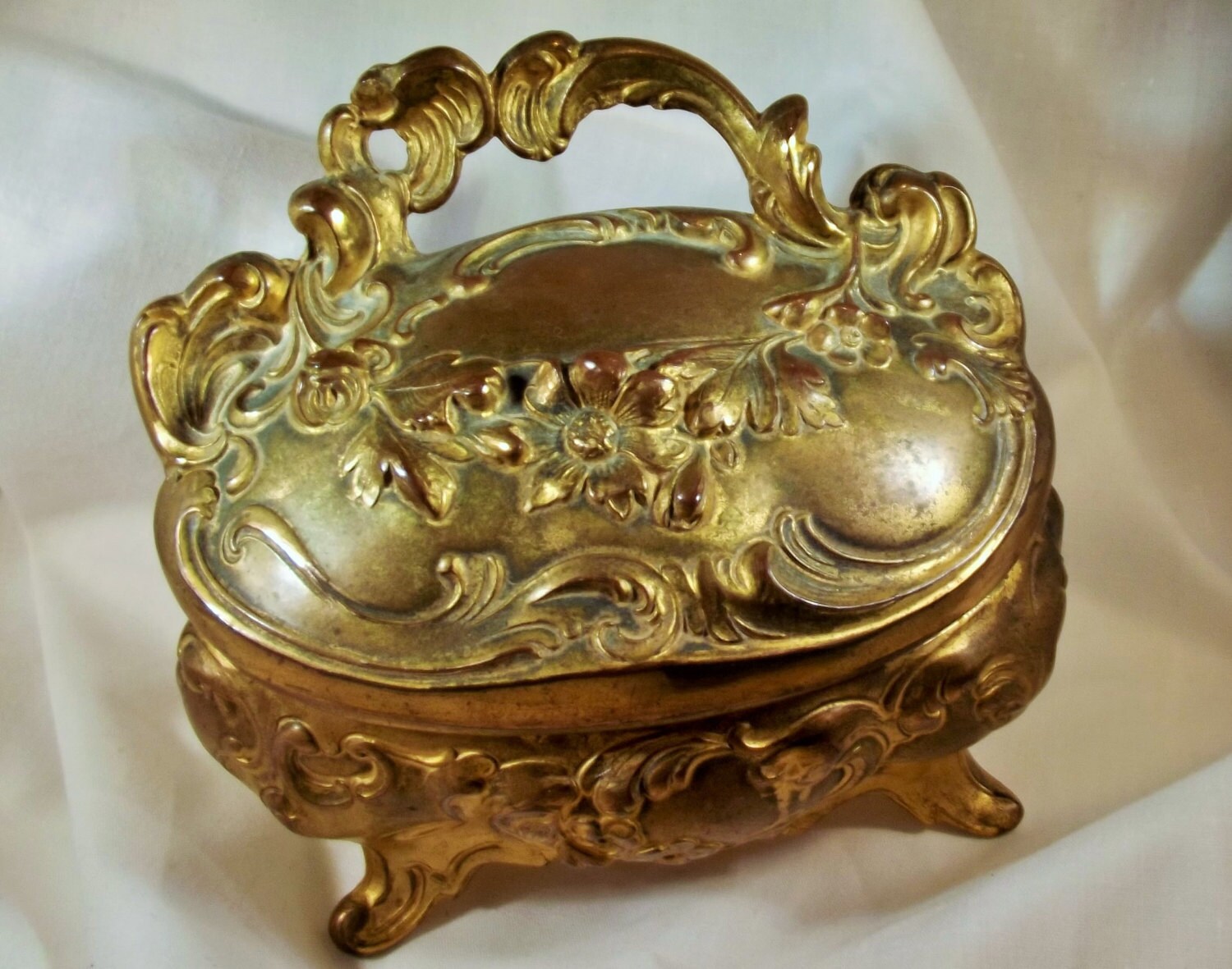 Box Antique Trinket Art Nouveau Gold Gilded Metal JB Signed Numbered ...