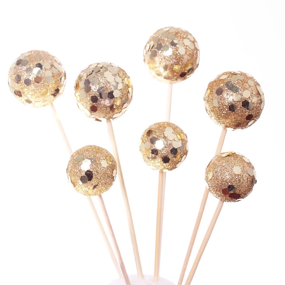 Gold Wedding Party Picks / Gold Glitter Ball by MakeItMerryShop