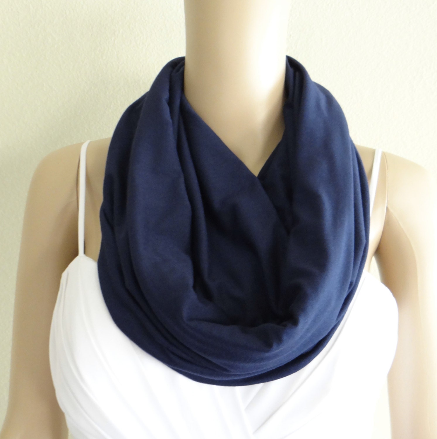 Navy Blue Circle Scarf. Navy Blue Infinity Scarf. Loop Scarf.