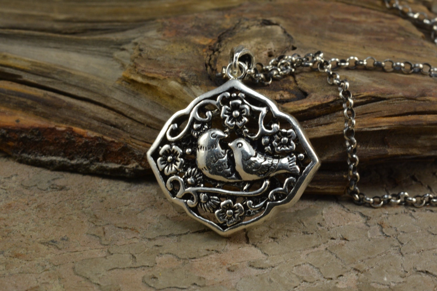bird locket pendant, bali sterling silver necklace, 925 filigree ...