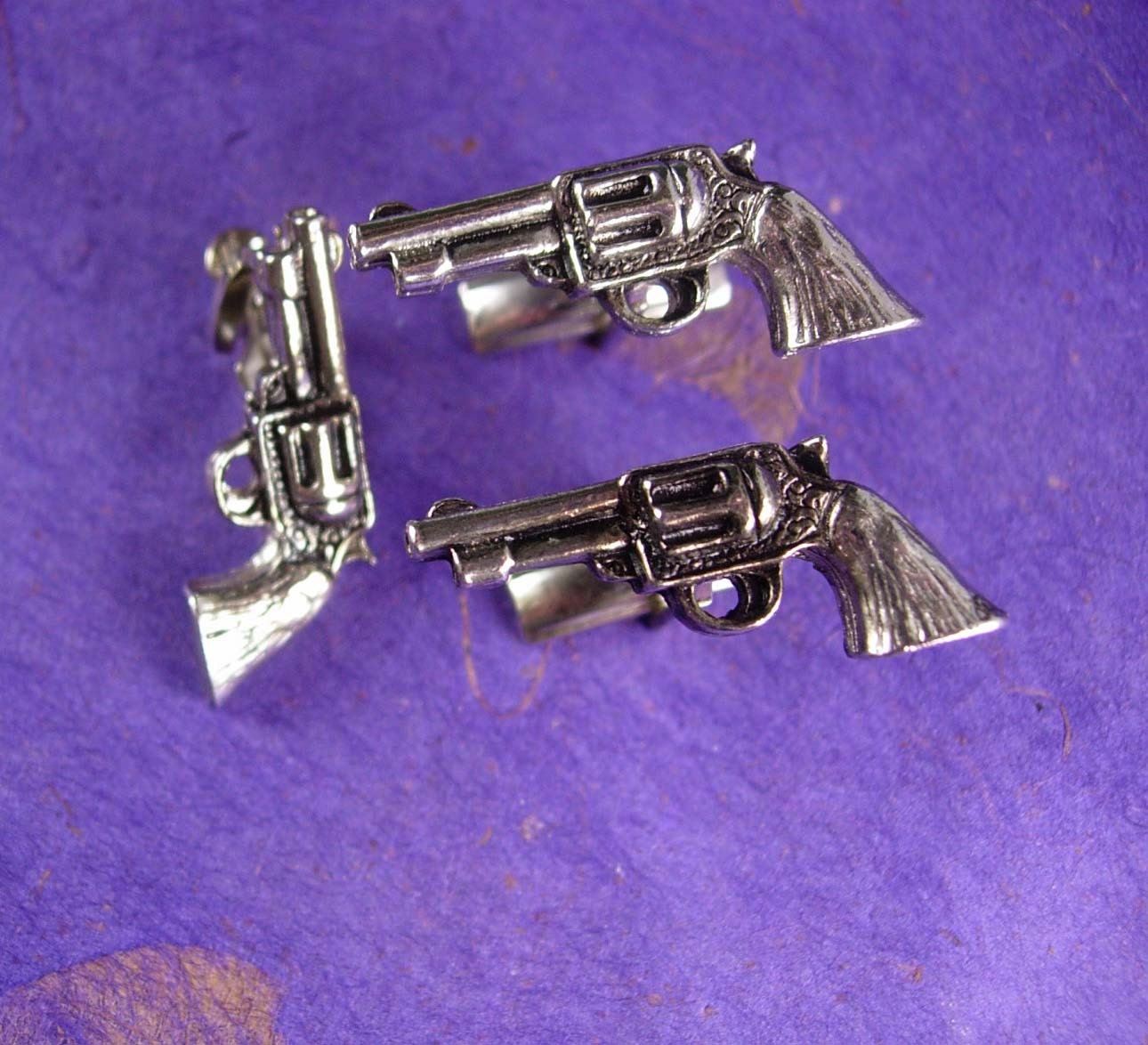 Vintage pistol Cufflinks Six Shooter gun Tie Clip Industrial Silver ...