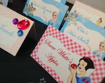 Disney Princess Tent Style Food Table Labels Name Card Personalized ...