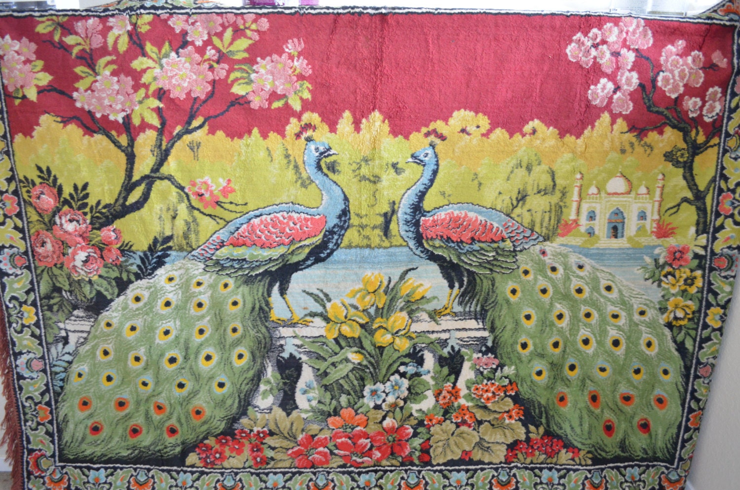 Vintage Peacock Tapestry Wall Hanging / Rug