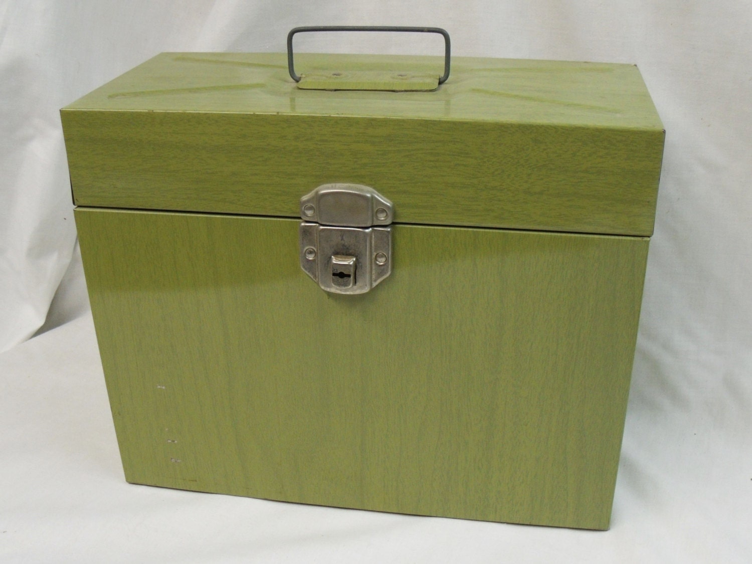 Vintage Metal File Box 1960s Green Faux Wood Grain Storage – Haute Juice