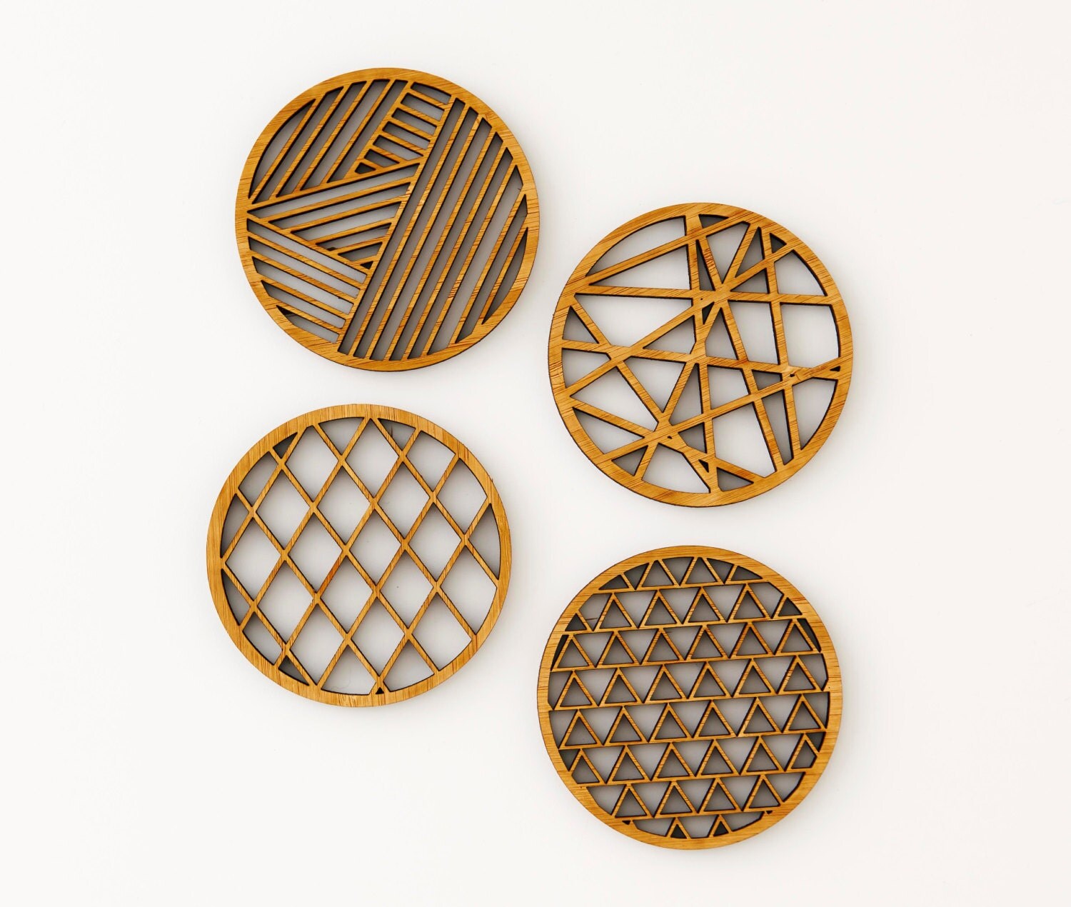 Geometric Coasters Bamboo Laser-Cut Set of 4