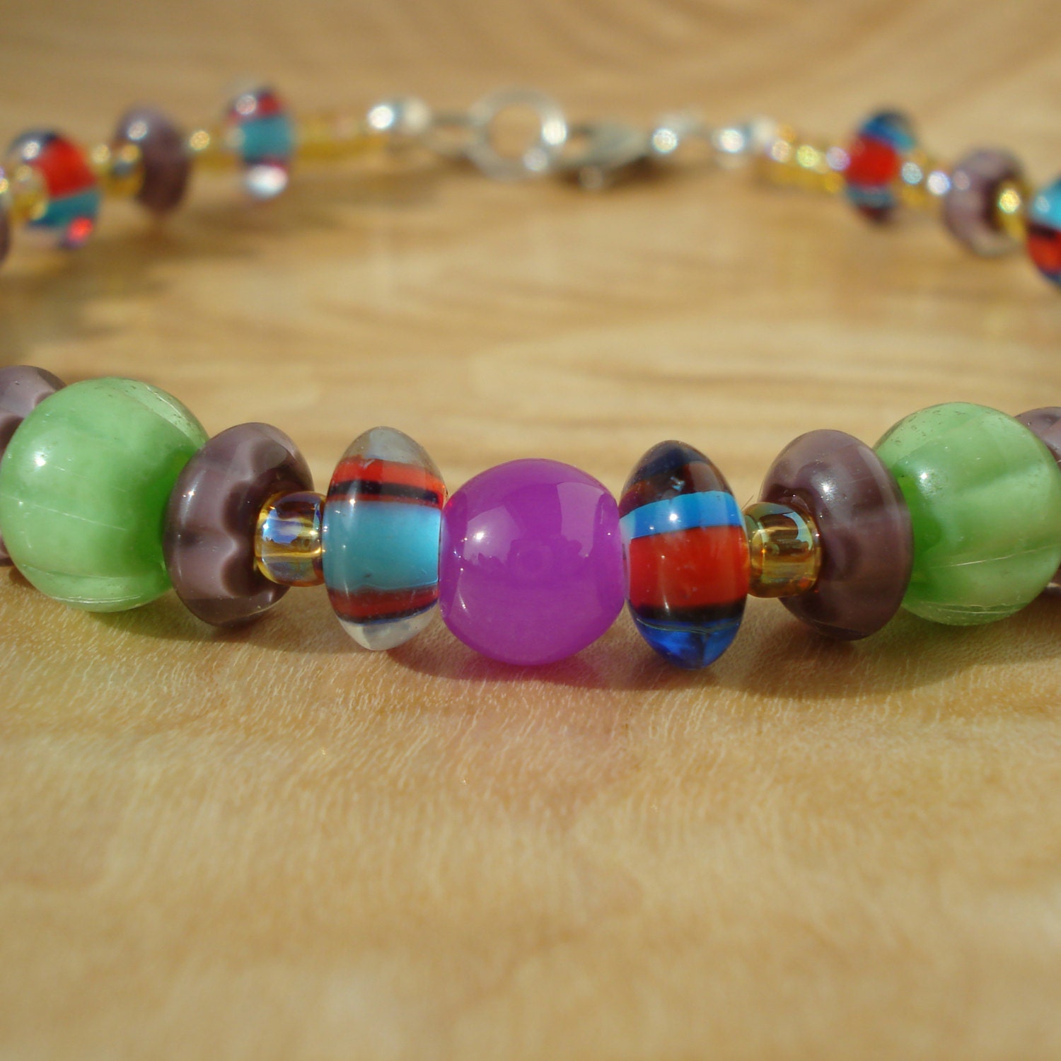 Colorful bright beaded bracelet lampwork glass bracelet