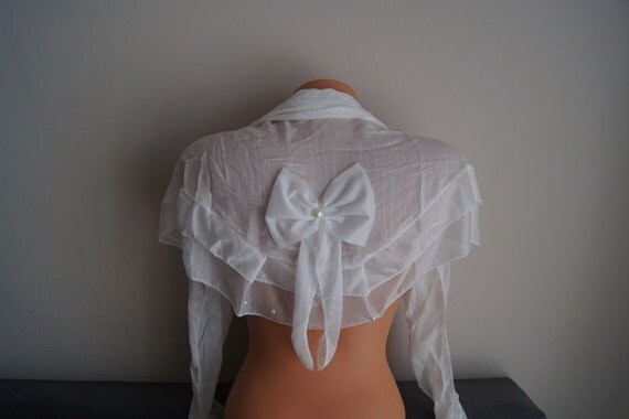 White Bow Elegant shawl / scarf / triangle viscose shawl
