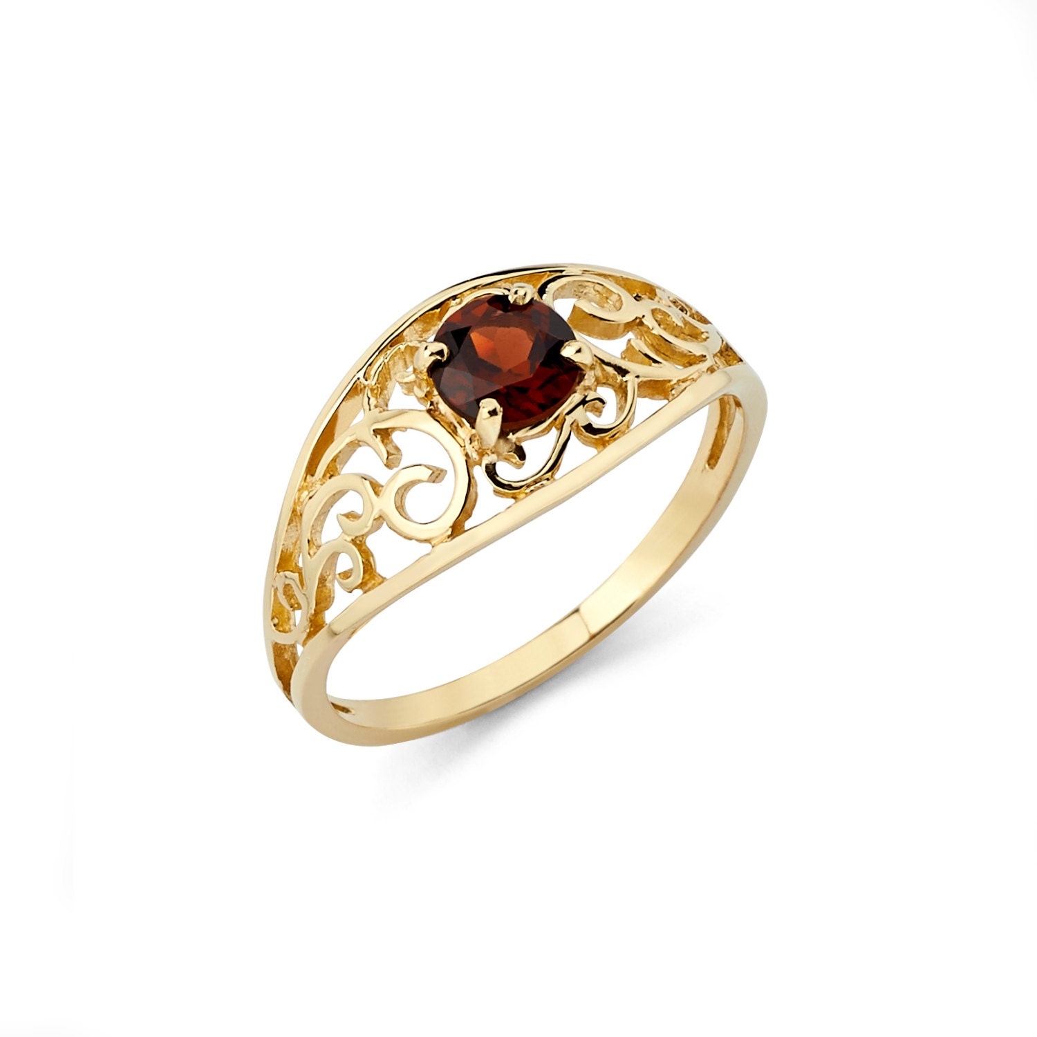 14K Yellow Gold Garnet Ring Garnet Ring Gold Ring Garnet