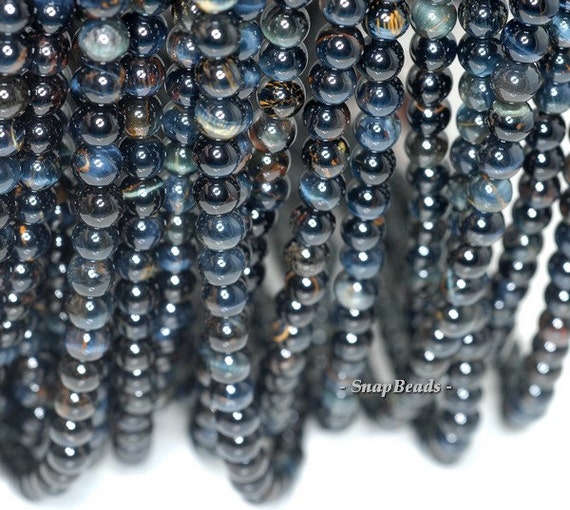 6mm Blue Tiger Eye Hawk Eye Gemstone Grade AA Round by PetiteBeads