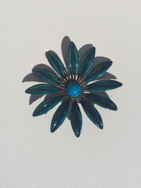 Vintage Turquoise and Goldtone Enamel Flower by JaneJosephVintage
