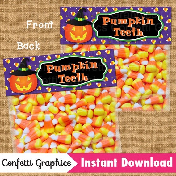 Halloween Pumpkin Teeth Treat Bag Topper // Pumpkin Candy Corn