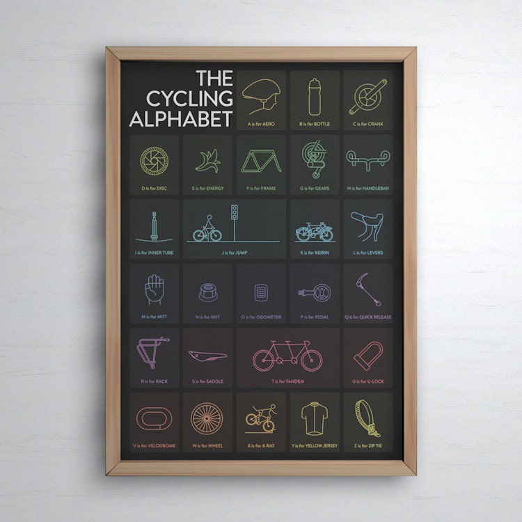 The Cycling Alphabet Poster Print Dark Edition Cycling Art