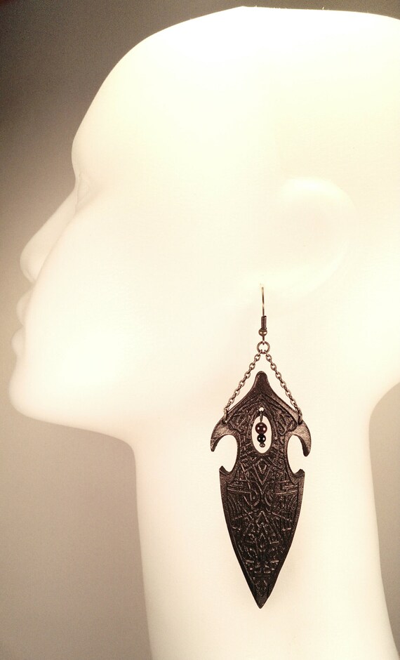 Long Elegant Shield Earrings Leather Earrings Golden