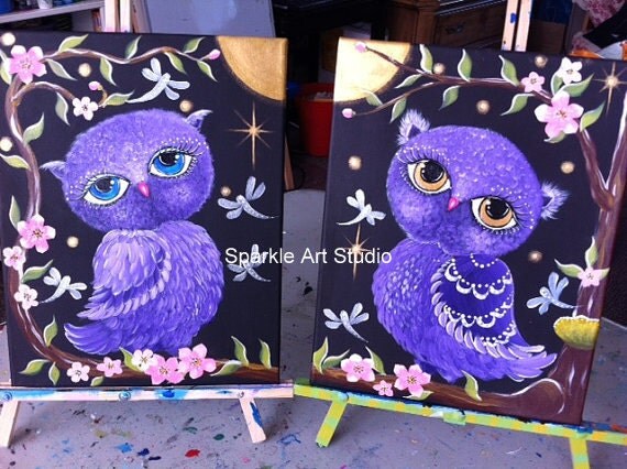 Items similar to SOLD, purple owl painting, original acrylic painting ...