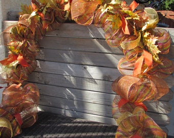 10' Fall Garland- Fall Leaf Garland- Fall Deco Mesh Garland- Fall Leaf ...