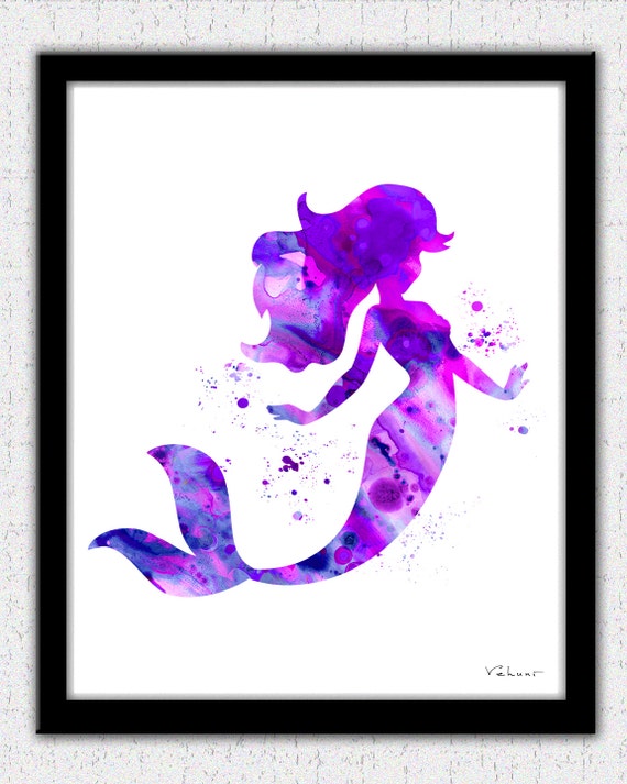 Items similar to Purple Mermaid print, Mermaid watercolor print, Ariel ...