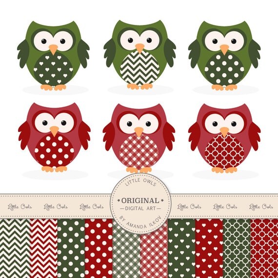 Premium Owl Clipart Vectors & Digital Papers by AmandaIlkov