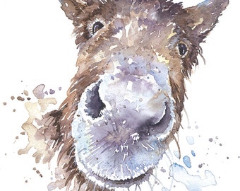 Watercolor donkey | Etsy