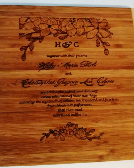 Wedding Invitation Custom Cutting Board Bamboo Cutting by MJs4848